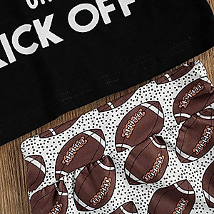 woshilaocai Newborn Baby Girl Funny Letter Print Short Sleeve T Shirt Top Cute Shorts Bloomers Headband Summer Clothes Set (black top football print shorts, 0-6 months)