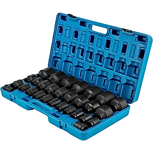 VEVOR Impact Socket Set 3/4 Inches 29 Piece Impact Sockets, 6-Point Sockets, Rugged Construction, CR-M0, 3/4 Inches Drive Socket Set Impact SAE 3/4 inch - 2-1/2 inch, with a Storage Cage