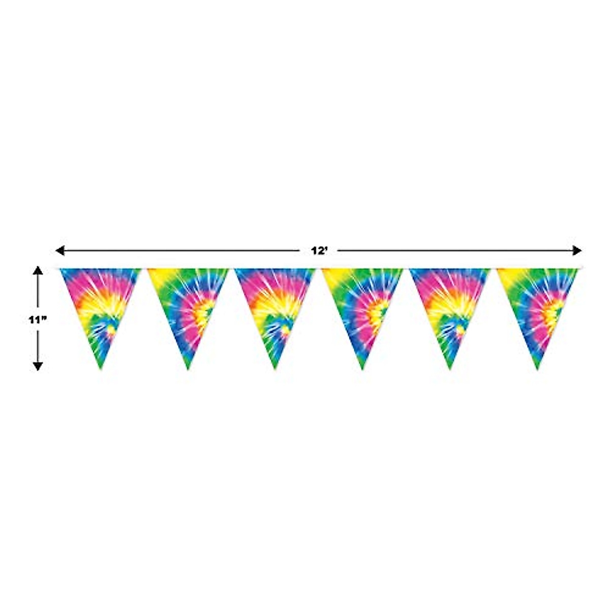 Beistle 1960’s Tie Dyed Pennant Banner – Indoor/Outdoor Hanging Décor For 60’s Theme and Birthday Party Supplies
