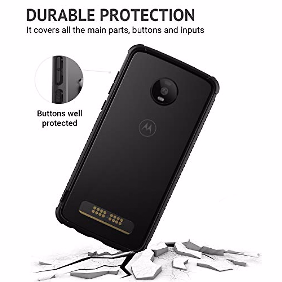 CaseWe - Motorola Moto Z4 Protective Flexible Double Injection Technology (TPU+PC) Bumper Case Cover/Compatible with Moto Mods - All Matte Black
