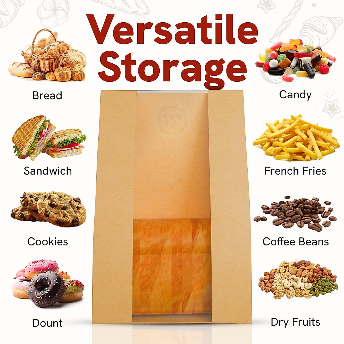 Riccle Large Bread Bags, Sourdough Bread Bags for Homemade Bread, 50% Thicker 13.7x8.2x3.7in, 30 Pcs Bakery Bags with Window and 30 Sealing Stickers - Paper Bread Bag For Kitchen Use, Bread Loaf Bags