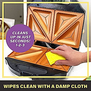 Gotham Steel Sandwich Maker, Toaster Panini Press Breakfast Sandwich Maker with Nonstick Surface, Makes 2 Sandwiches in Minutes, with Easy Cut Edges and Indicator Lights, College Dorm Room Essentials