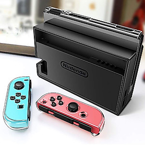 Switch Accessories Carry Case for Nintendo Switch Joy Con Covers Transparent Switch Hard Cover9H Tempered Glass Screen Protector (red)