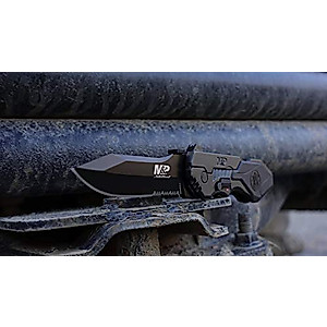 Smith & Wesson SWMP4LS 8.6in S.S. Assisted Folding Knife with 3.6in Serrated Clip Point Blade and Aluminum Handle for Outdoor Tactical Survival and EDC , Black
