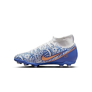 Nike Kids' Mercurial Superfly 9 Club CR7 MG Soccer Cleats, White/Concord/Medium Blue/Metallic Copper, 5.5 Big Kid
