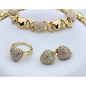 Hugs And Kisses Necklace Set - Necklace Set - Gold Plated Necklace Set - Gold Plated Earrings Ring Bracelet Necklace