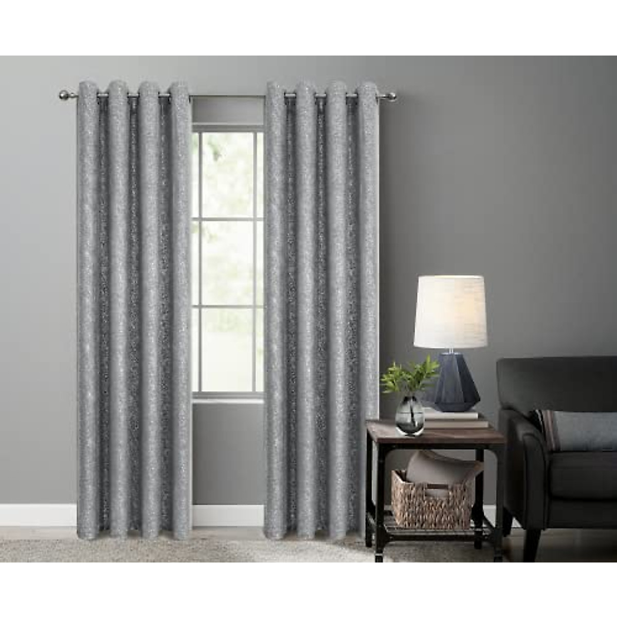 GoodGram 2 Pack Sparkle Chic Thermal Blackout Curtain Panels - Assorted Colors (Grey)