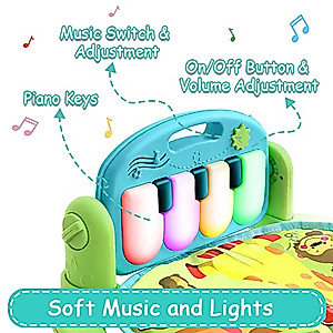 I IOTSES Baby Gym Play Mat Activity Center, Kick and Play Piano Gym Mat with Music and Lights, Gifts for Baby Newborn Toddler Infants Boys Girls