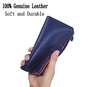 IVESIGN Wallets for Women RFID Blocking Credit Card Phone Holder Organizer Large Capacity Genuine Leather Wallets Checkbook Wallet Clutch Wallet Ladies Blue