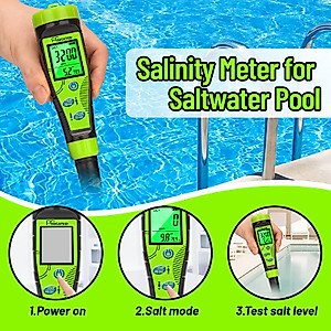 HOICATED Digital Pool Salt Tester for Swimming Pool Large Simultaneous Screen Salinity pH Meter for Koi Pond Aquarium Fish Tank Hot Tub EC Tester for Indoor Garden Hydroponics Water Quality Tester