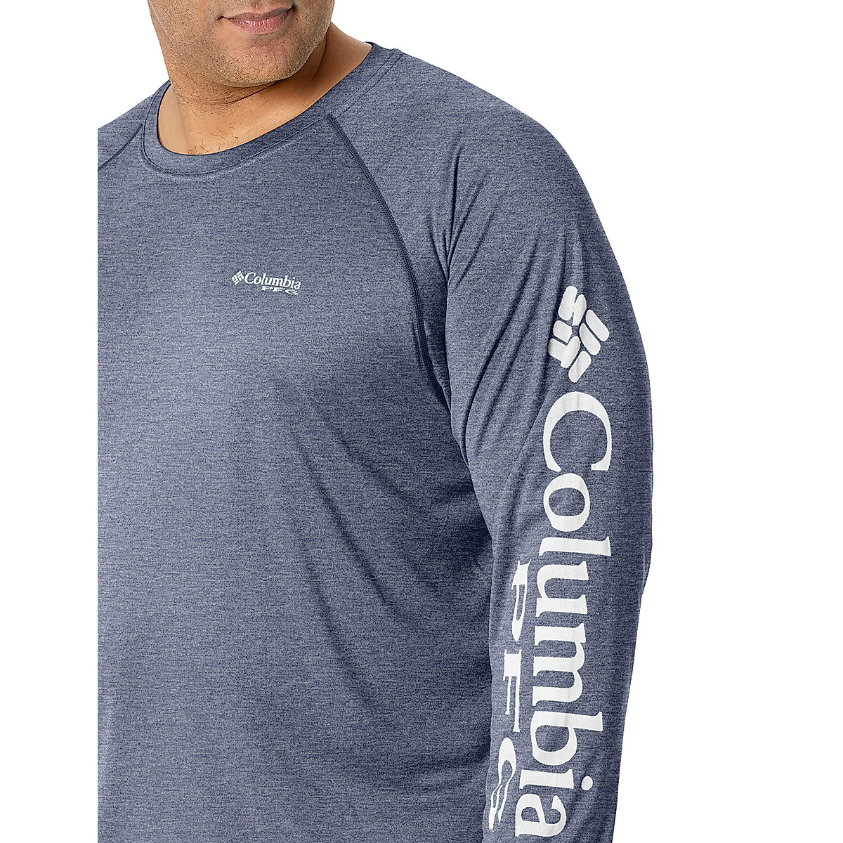 Columbia Men's PFG Terminal Tackle™ Heather Long Sleeve Shirt,Collegiate Navy Heather/White Logo,X-Large