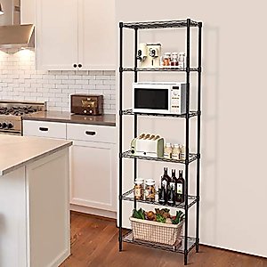 NATRKE 6-Tier Storage Shelf Wire Shelving Unit, Adjustable Heavy Duty Storage Shelves for Kitchen Organization, with Leveling Feet, Black (21.26 Lx12 Wx69 H)