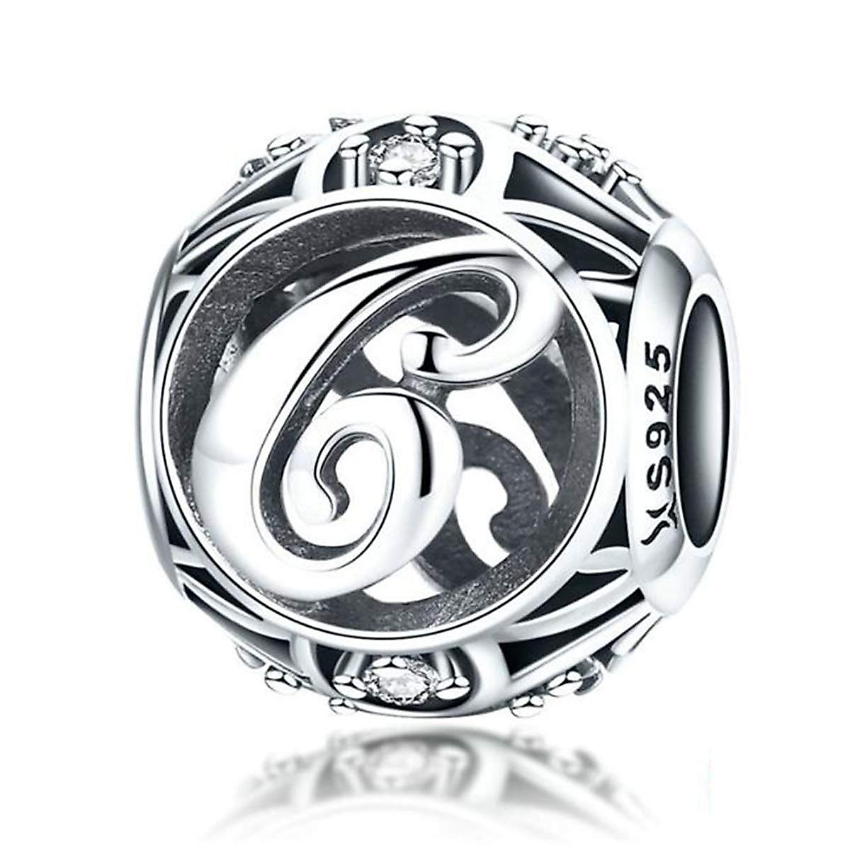 Eternalll Jewellery Letter Beads for Bracelets Authentic 925 Sterling Silver Initial A-Z Alphabet Beads for Pandora Charms Womens Bracelets or Necklace DIY Jewelry (Letter C)