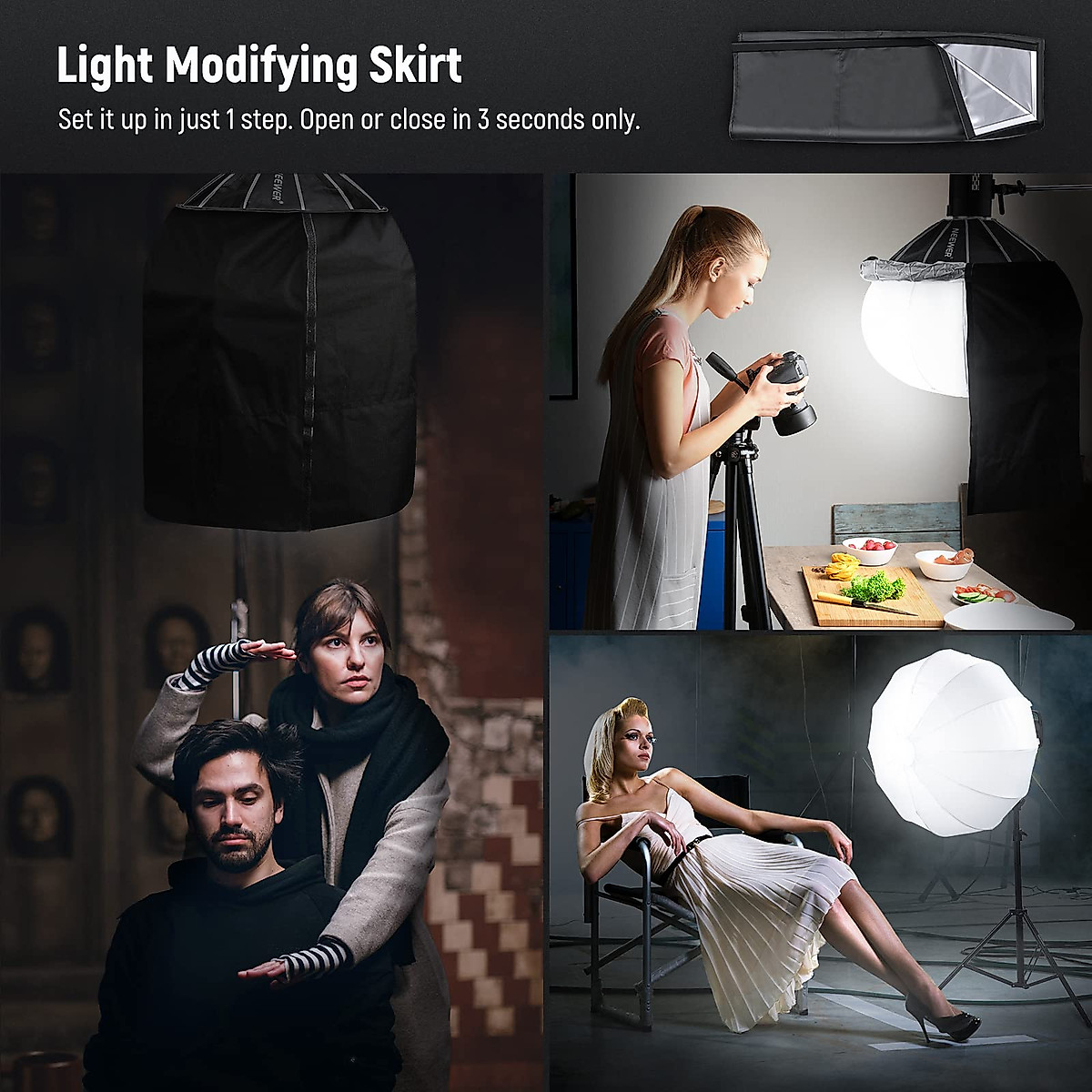 NEEWER 26"/65cm Lantern Softbox One Step Quick Release, 360° Light Diffuser with Skirt, Bowens Mount for Video Light CB60 CB100 CB150 Compatible with Aputure Light 600d Amaran 60x Godox SL60W, NS65L