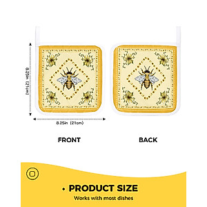 Retro Farm Honeybee Sunflower Potholders for Kitchen Set of 4, Heat Proof Pot Holder Vintage Yellow Washable Oven Hot Pads Potholder for Cooking Baking