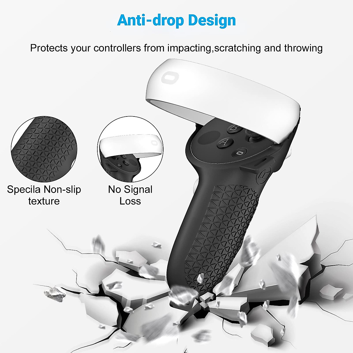 Relohas Accessories for Oculus/Meta Quest 2, Touch Controller Grip Cover, Front Face Protector Cover, Silicone Face Cover with Lens Protective Cover, Protect Your VR in All Aspects(4PCS, Black)