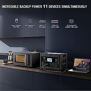 GRECELL Solar Generator 2400W Portable Power Station, 1843Wh UPS Backup LiFePO4 Battery Supply with 11 Outlets(4 2000W AC Outlets,2 PD100W), 2Hrs Quick Charge for Home Emergency RV Trip Van (H2400)