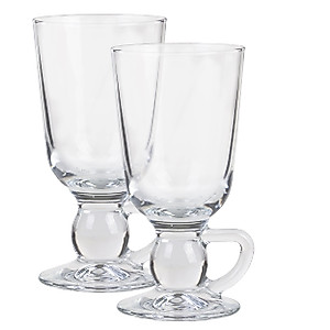 JAIRESTONE Glass Irish Coffee Glass Set with Handle, Footed Design Clear Latte Glasses, Cappuccino, Hot Cold Beverage Mug, 9.25fl oz Set of 2