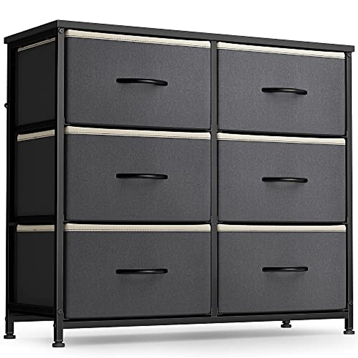 FEZIBO Dresser Organizer, Chest of Drawers-Dresser for Bedroom, Hallway, Entryway, Closets, Furniture Storage Tower-Steel Frame, Wood Top, 6 Drawers Organizer Units-Black Grey White Edge