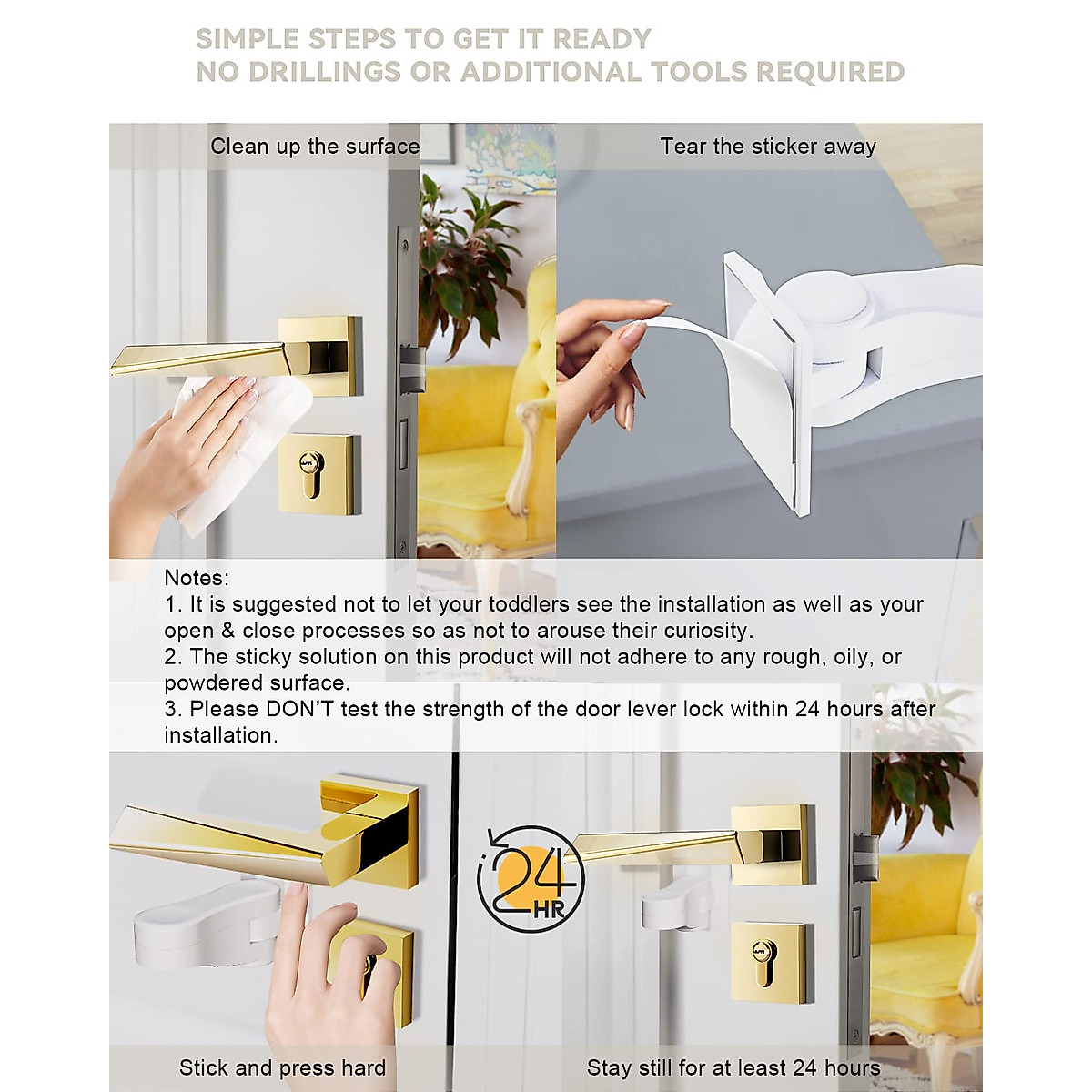 Baby Proofing Door Locks for Kids Safety, Door Knob Child Proof, 4 Pack DUOSI Door Lever Locks, No Drilling Door Handle Baby Proof Child Safety Locks for Doors