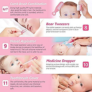 Baby Grooming Kit, Portable Baby Safety Care Set with Hair Brush Comb Nail Clipper Nasal Aspirator etc for Nursery Newborn Toddlers Infant Girl Boys Keep Clean (Pink)