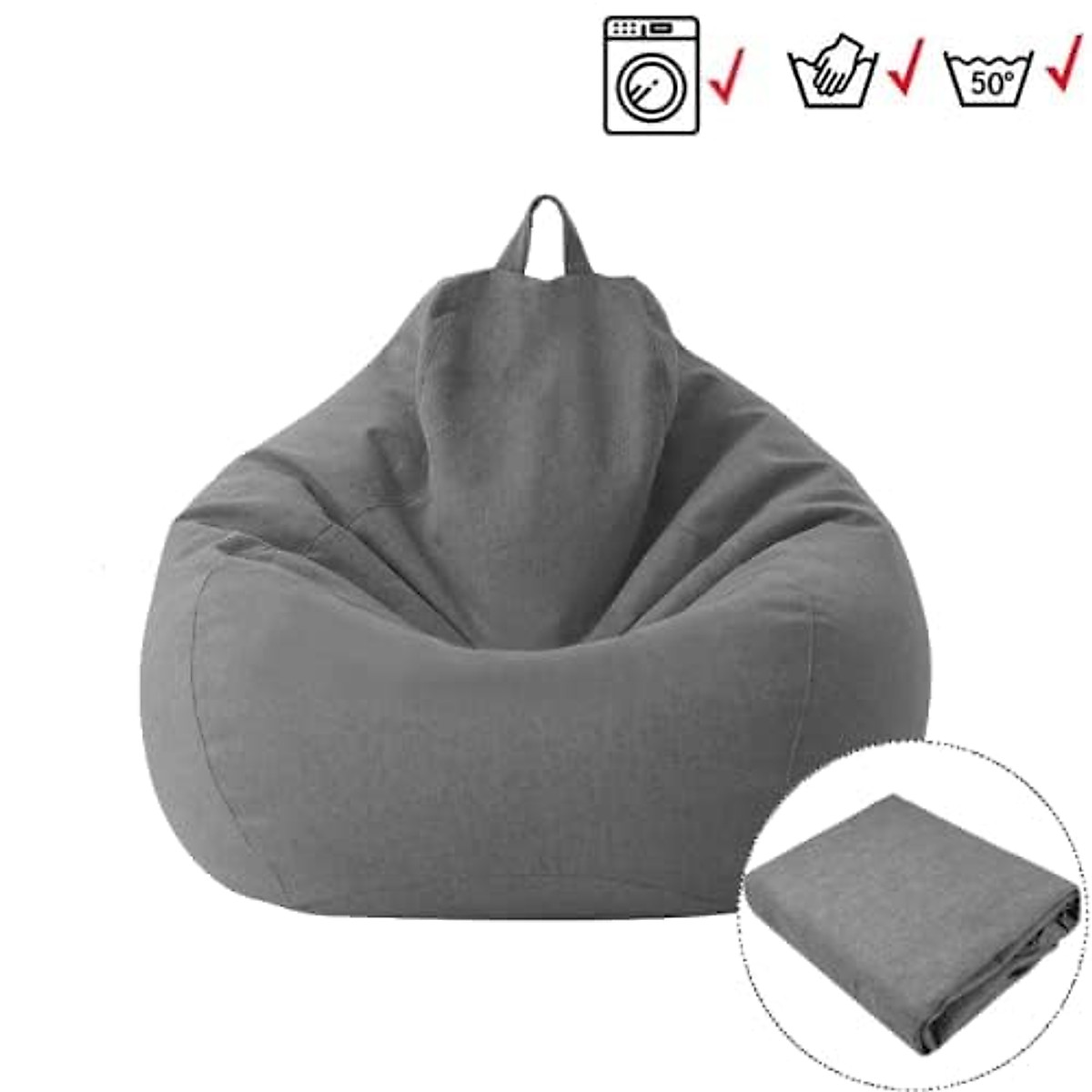 KODENG Large Small Lazy Sofas Cover Chairs Without Filler Linen Cloth Lounger Seat Bean Bag Pouf Puff Couch Tatami Living Room Beanbags (85x105cm)