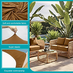 12Pcs Stretch Patio Cushion Covers Outdoor Cushion Covers,for Outdoor Couch Cushion Covers Replacement,Outdoor Sofa Covers Patio Slipcovers Couch Cover,Washable Furniture Cover (Camel,Cover Only)