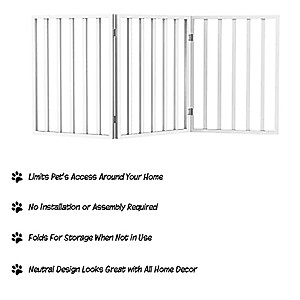PETMAKER Pet Gate – Dog Gate for Doorways, Stairs or House– Freestanding, Folding, Accordion Style, Wooden Indoor Dog Fence (24-Inch, White)