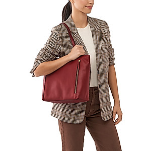 Fossil Women's Tara Leather Shopper Tote Purse Handbag, Red Velvet (Model: ZB1475627)