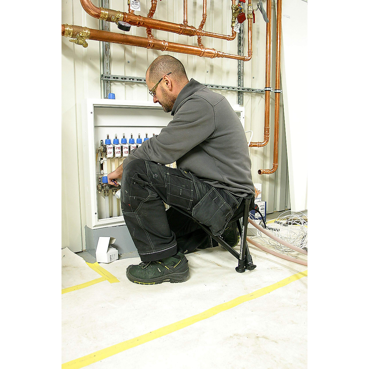 Walkstool - Basic Model - Black Color - 3 Legged Folding Stool in Aluminium - Height 20" to 24" - Maximum Load 330 to 385 lbs - Made in Sweden