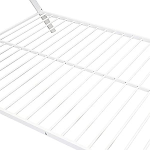 TARTOP Full Size House Bed, Tent Metal Bed Frame, Floor Play House Bed with Slat for Kids, Girls, Boys, No Box Spring Needed, White