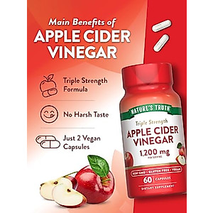 Nature's Truth Apple Cider Vinegar Vegan Capsules | 1200mg | 60 Veggie Pills | Extra Strength | Vegan, Non-GMO and Gluten Free Supplement