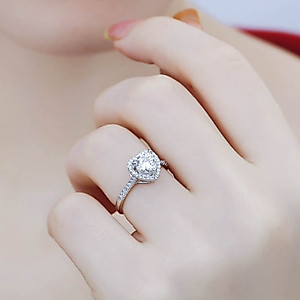 Cuteam Women Ring, Heart Shape Cubic Zirconia Jewelry Shining Finger Ring for Wedding Party Prom Banquet Silver