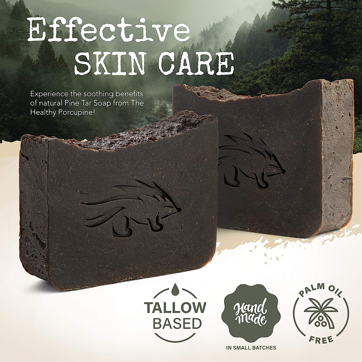Natural Pine Tar Soap for Men and Women, 4 oz Bar, 20% Pine Tar - Handmade Body Soap to Help Relieve Symptoms of Eczema and Psoriasis - Creosote Free - Strong Smoky Campfire Like Scent