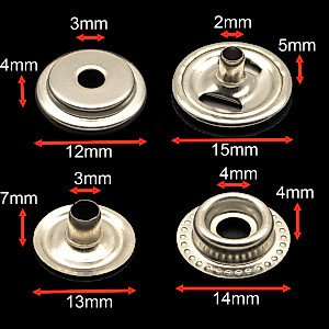 108pcs 15mm Stainless Steel Fastener Snap Press Stud Cap Button Marine Boat Canvas Line 24(4 Components, 5pcs for Each)