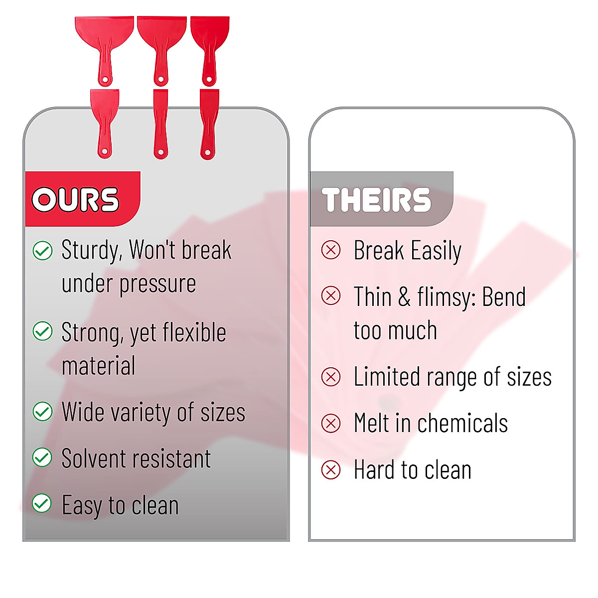 Bates- Putty Knife, 6 Pack, Plastic Paint Scraper, Plastic Scraper, Plastic Putty Knife, Putty Knife Set, Plastic Spreader, Spackle Tool, Plastic Putty Knife Scraper, Scraper Tool, Putty Scraper