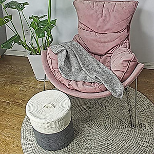 Yimi's Dream Storage Basket with Lid, Cotton Rope Woven Storage Basket, Small Storage Bins, Nursery Organizers and Storage, Baby Toy Laundry Basket (White & Grey, 12D x 13.5H Inches)