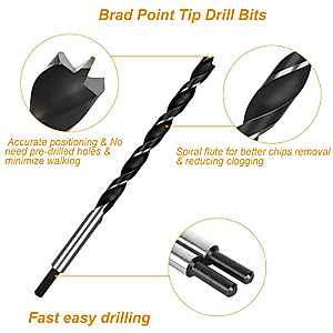 LIVTE 12 Inch Long Brad Point Drill Bit, 5 Pcs 5/8 Inch (16mm Diameter) High Speed Steel Twist Drill Bits for Woodworking, Black, 12inch / 16mm