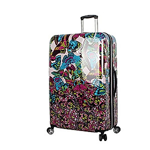 Betsey Johnson Designer 20 Inch Carry On - Expandable (ABS + PC) Hardside Luggage - Lightweight Durable Suitcase With 8-Rolling Spinner Wheels for Women (Magenta Butterfly, 20in)
