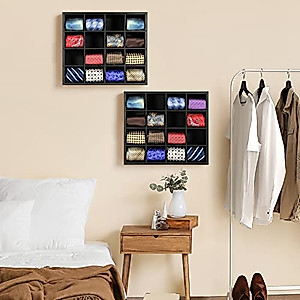 B4Life Tie Rack Wall Mounted Tie Box,Tie Organizer Tie Display Racks for Wall, Bamboo Tie Storage Tie Organizer for Men Tie Holder Wall Mount(Storage 16 Ties,Black)