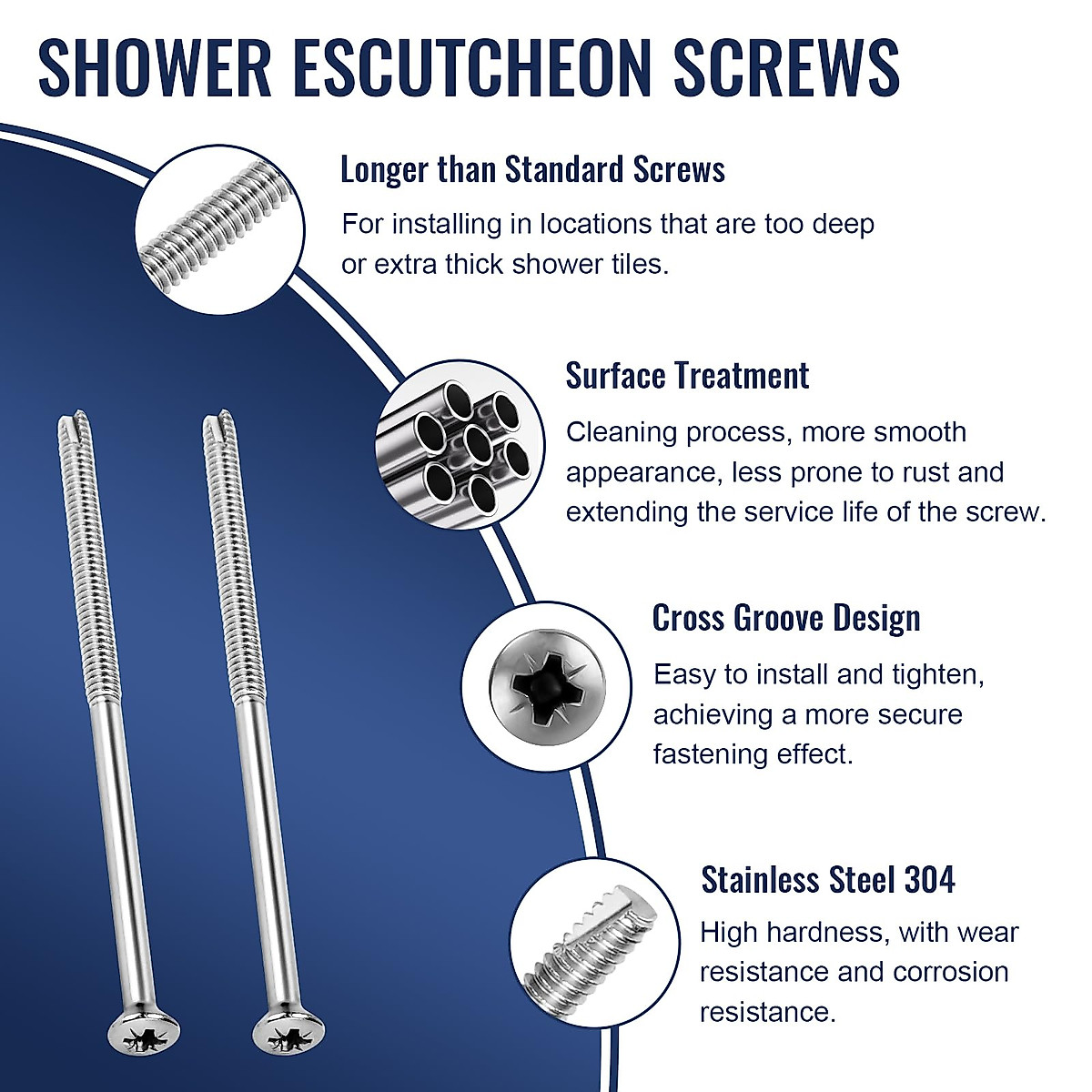 RP12630 Longer Escutcheon Trim Screws Replacement for Delta Faucet, Shower Trim Screws for Valves Roughed-in Too Deep, Faucet Repair Parts for Delta Classic Tub/Shower System, 2 Pack