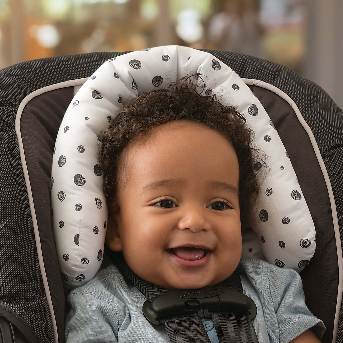 Travel Bug Baby & Toddler 2-in-1 Head Support Duo Head Support for Car Seats, Strollers & Bouncers (Grey/White)