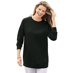 Woman Within Women's Plus Size Fleece Sweatshirt - 3X, Black