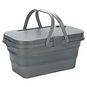 OJOJ Collapsible Picnic Basket with Handle&Lid, Multifunctional Foldable Silicone Tub, Portable Picnic Bag, Fruit&Vegetable Storage Container Sink
