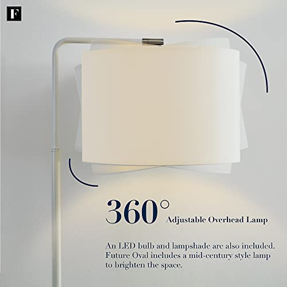 FENLO Future Oval - 45.5" Mid-Century Desk with Charging Station, Home Office Desk with USB, USB-C, and Power Outlet, Smart Work Table for Home Office, Round Table with USB Charging (White)