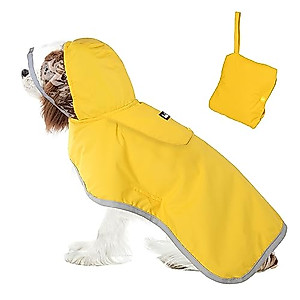 SlowTon Dog Raincoat, Adjustable Dog Rain Jacket Clear Hooded Double Layer, Waterproof Dog Poncho with Reflective Strip Straps and Storage Pocket for Small Medium Large Dogs(L)