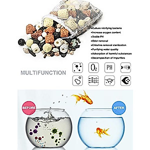 GOLDEAL Bio Balls Ceramic Rings Set, Aquarium Biological Filter Media with Mesh Bag for Fish Tank and Pond, Fish Tank Filter, Decorations, Accessories (1kg, 2.2lb)