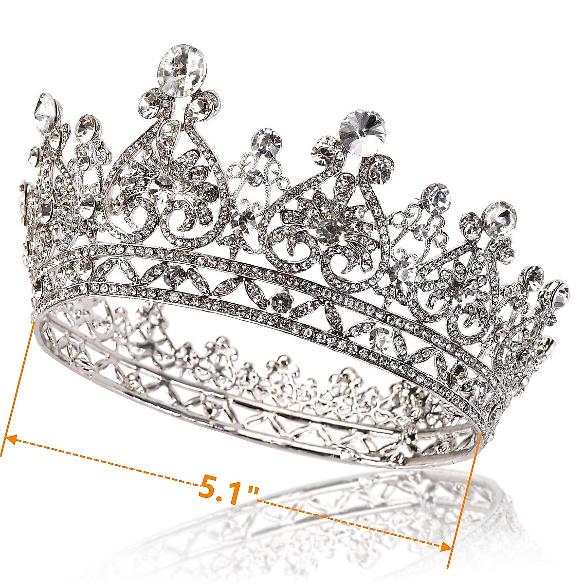 Yopay Crystal Queen Crowns, Full Round Women Bridal Diamond Crowns and Tiaras Cake Topper for Birthday Pageant Prom Wedding Party Christmas Halloween Costume, Silver