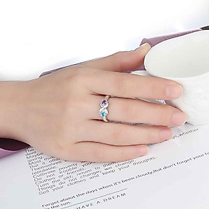 GLAMCARAT Sterling Silver Personalized ring 2 birthstones customized engraved jewelry for women infinity promise ring for her name ring (sterling-silver, 6)