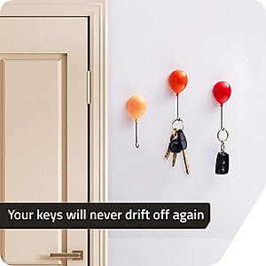 PELEG DESIGN Balloongers | Fun Balloon-Shaped Key Holder for Wall | Decorative Key Hanger Set of 3 | Key Hooks w/ 3 Install Options | Key Holder for Wall, Fridge | Cute Key Holders